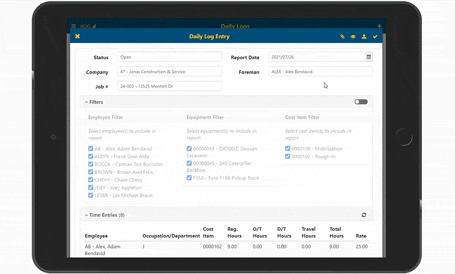 Construction Daily Logs Event Recording Software